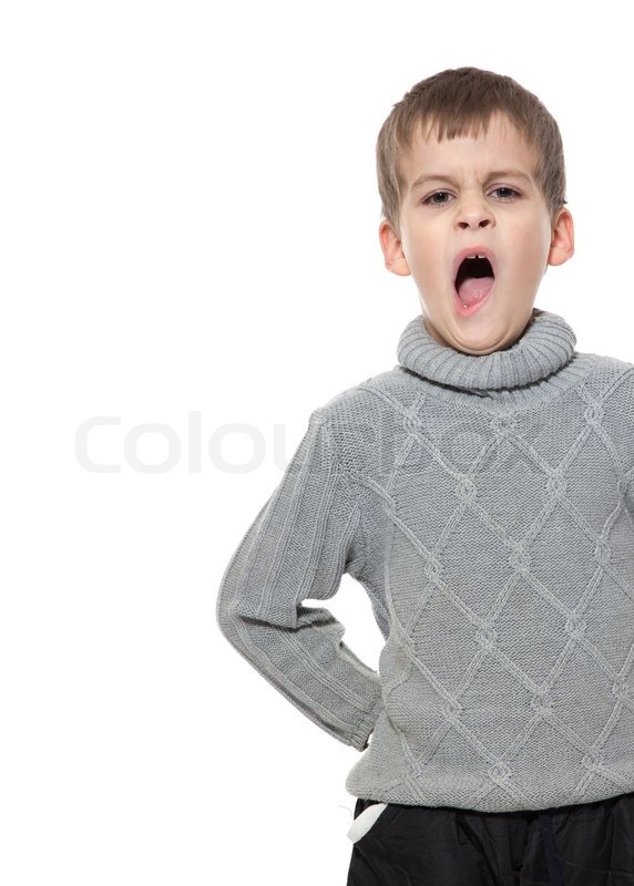 Cute boy yawning isolated on a white ... | Stock image | Colourbox