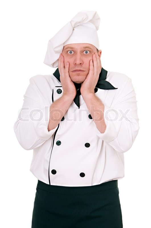 Scared the chef isolated on white ... | Stock Photo | Colourbox