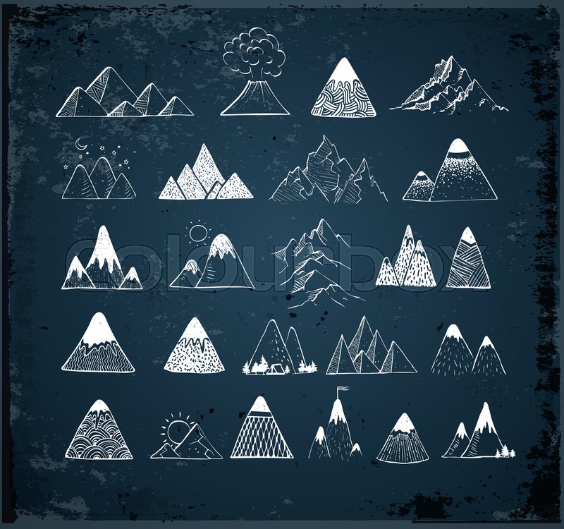 Doodle sketch mountains on dark blue ... | Stock vector | Colourbox