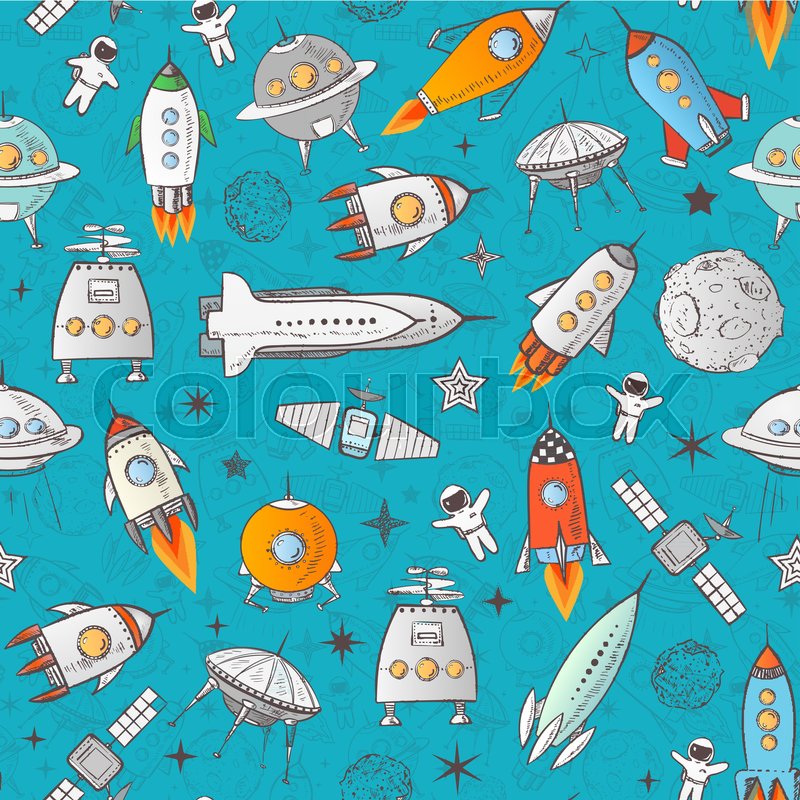 Seamless pattern with space rockets ... | Stock vector | Colourbox