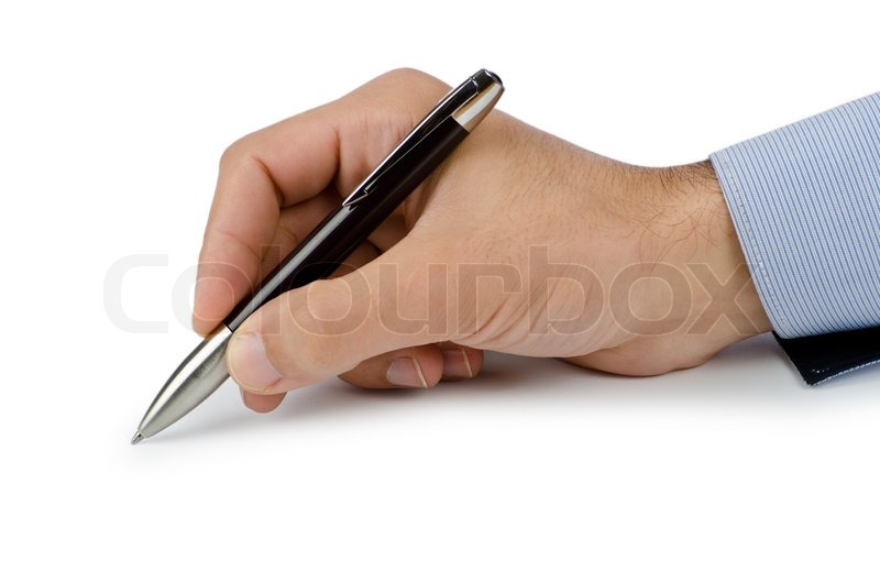 Hand mit Stift Schrift auf weißem | Stock Bild | Colourbox