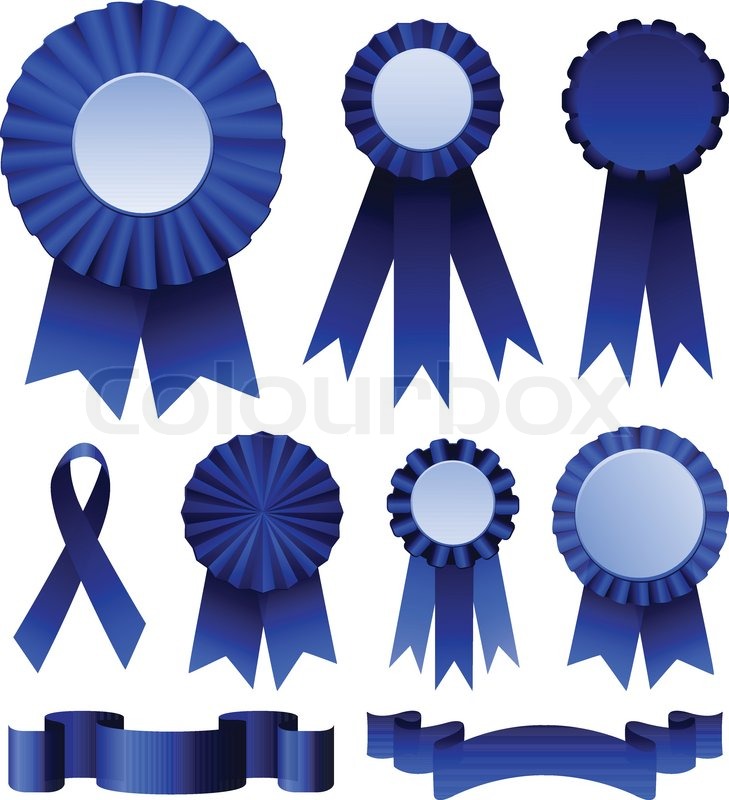 Blue ribbons award isolated on white | Stock vector | Colourbox
