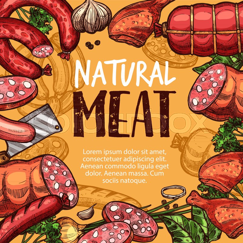 Natural meat product poster with ... | Stock vector | Colourbox