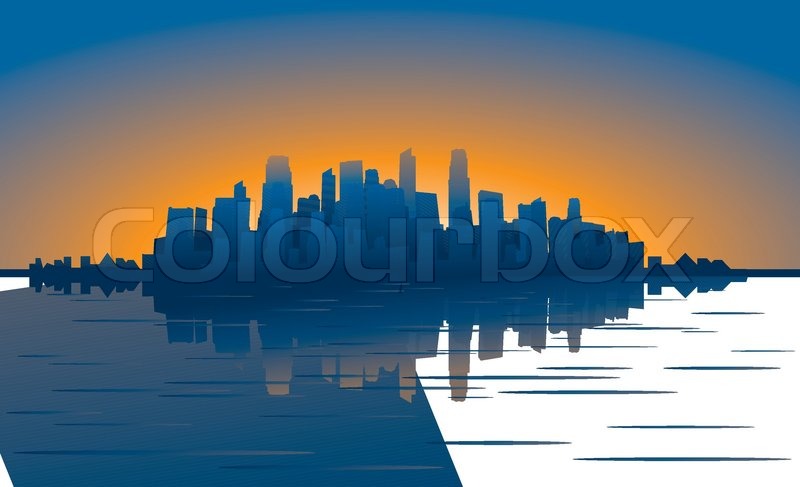 City landscape reflection on water | Stock vector | Colourbox