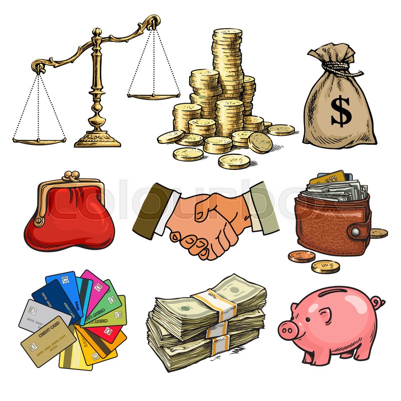 Cartoon business finance money set. ... | Stock vector | Colourbox