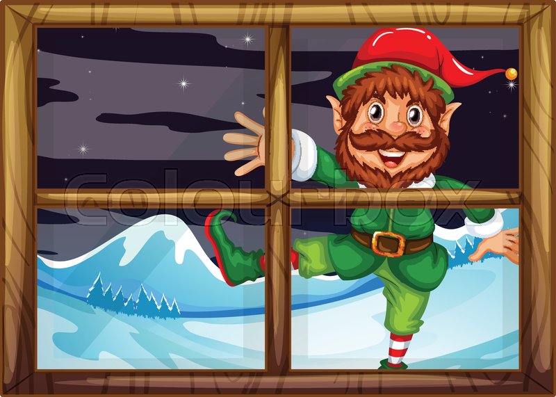 A christmad elf outside window ... | Stock vector | Colourbox