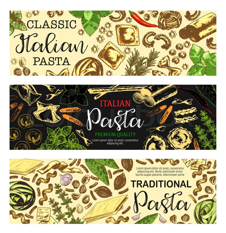 Pasta banners with traditional ... | Stock vector | Colourbox