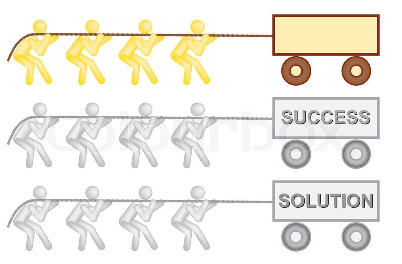 Teamwork: staff pulling togetther cart ... | Stock vector | Colourbox