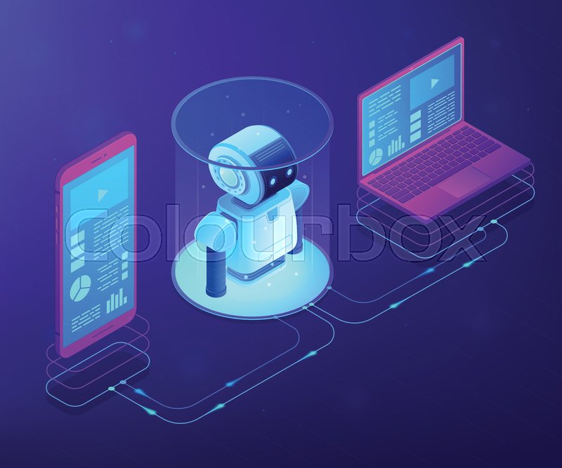Modern robotics system connected with ... | Stock vector | Colourbox