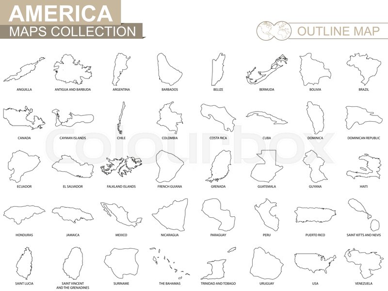 Outline maps of American countries ... | Stock vector | Colourbox