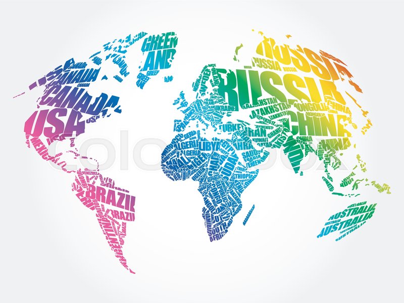 World Map in Typography word cloud, ... | Stock vector | Colourbox