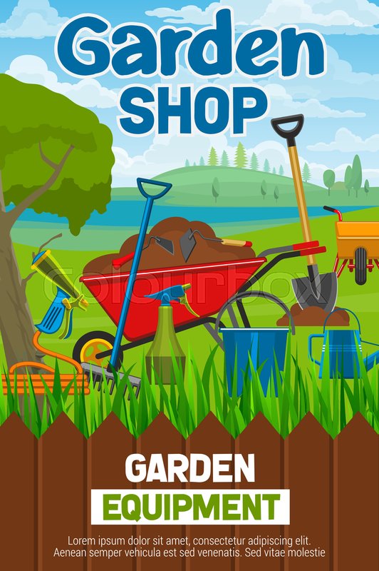 Gardening tool shop poster with ... | Stock vector | Colourbox