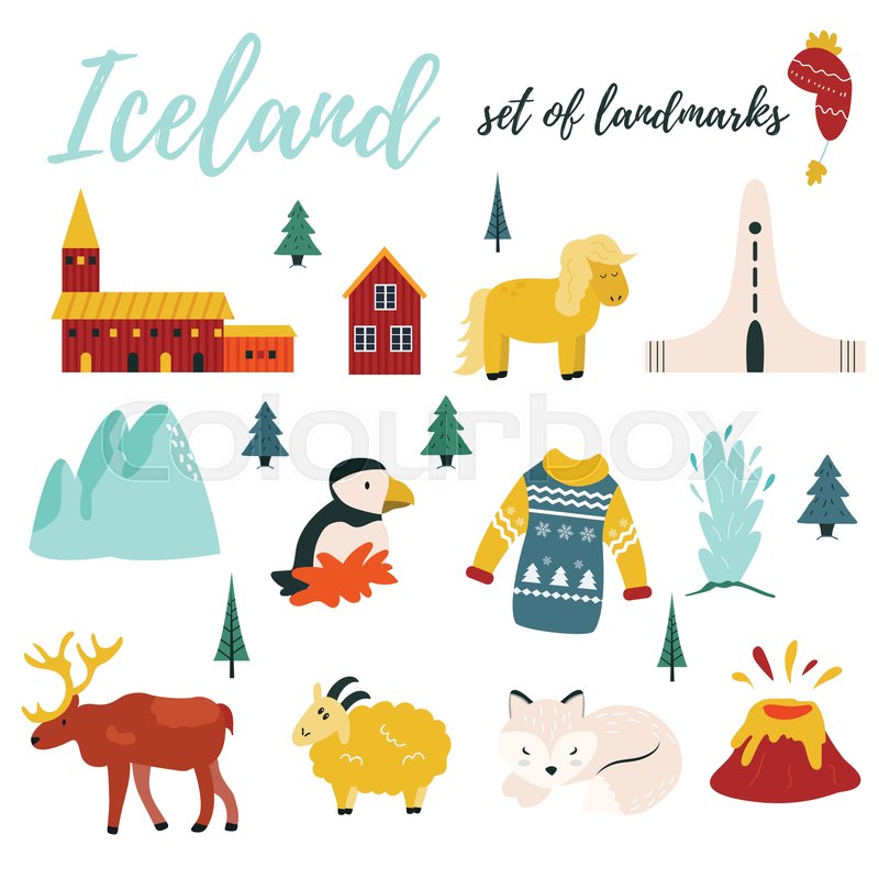 Set of Iceland symbols and tourist ... | Stock vector | Colourbox