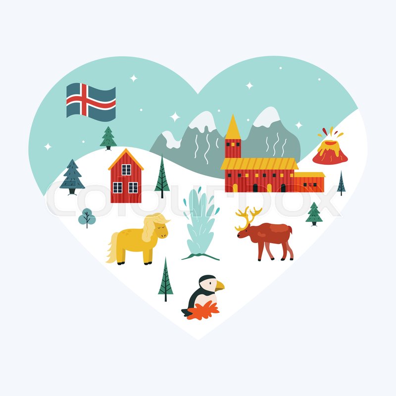 Iceland cartoon vector banner. Travel ... | Stock vector | Colourbox