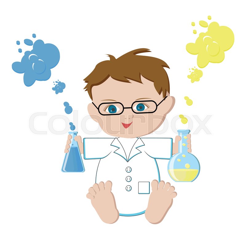 Baby scientist holding flasks with ... | Stock vector | Colourbox