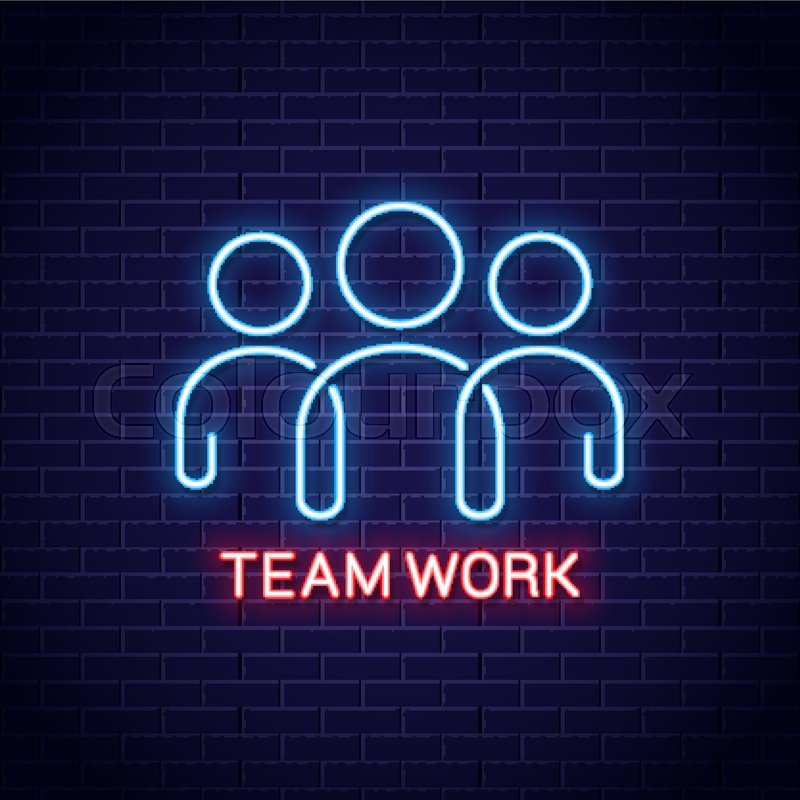 Teamwork neon sign. Team work banner ... | Stock vector | Colourbox