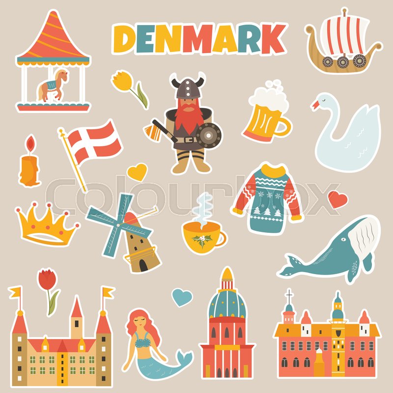 Set of stickers of danish famous ... | Stock vector | Colourbox