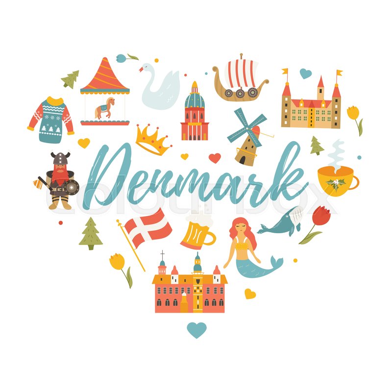 Banner with danish symbols, famous ... | Stock vector | Colourbox