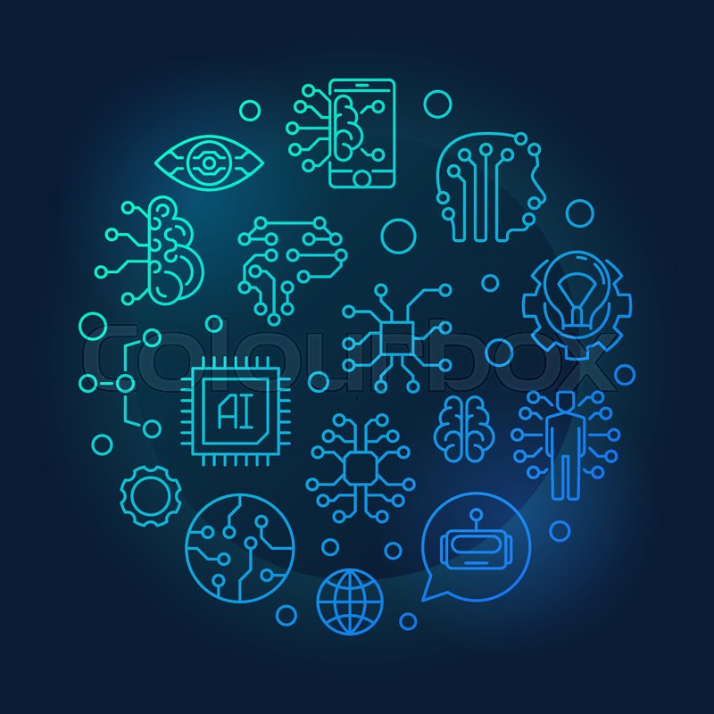 AI round outline blue illustration. ... | Stock vector | Colourbox