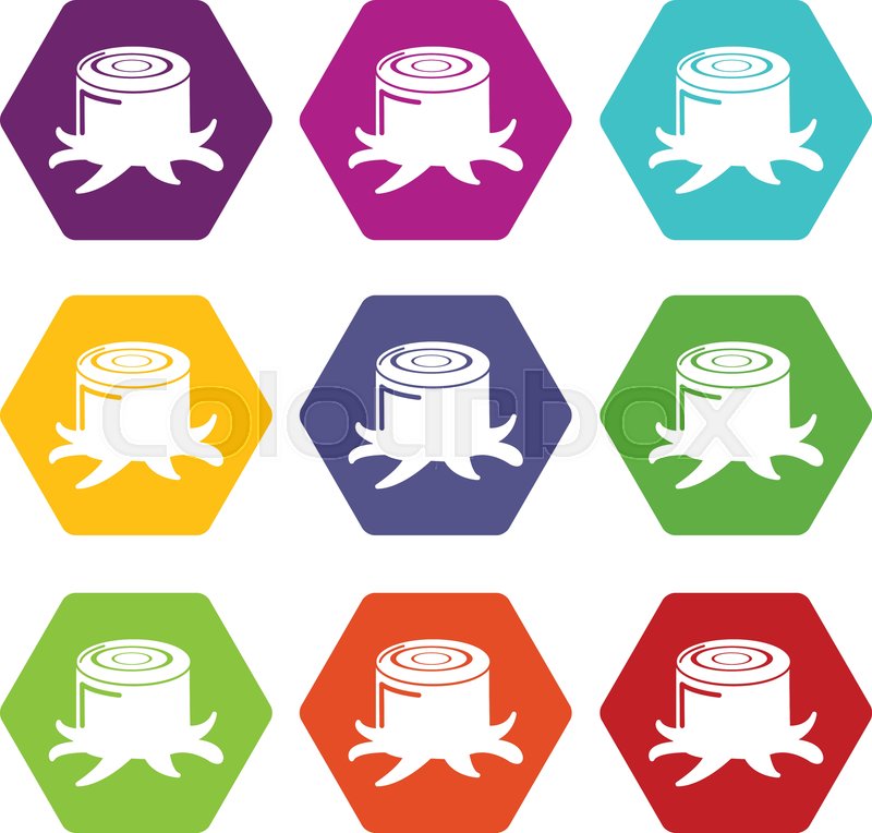 Stump icons 9 set coloful isolated on ... | Stock vector | Colourbox