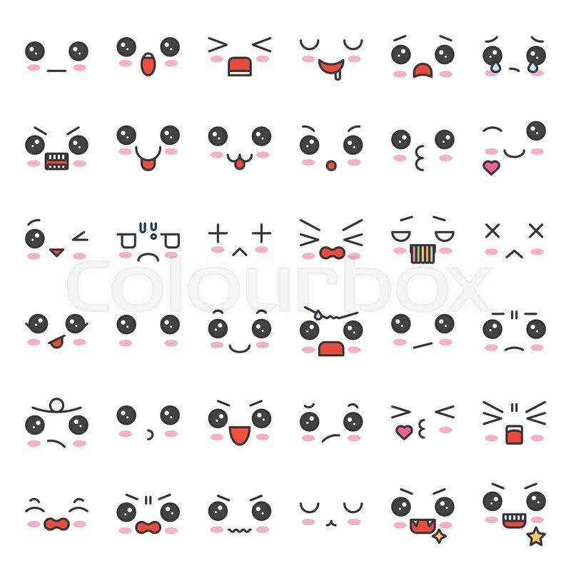 Cute emotion face in various ... | Stock vector | Colourbox