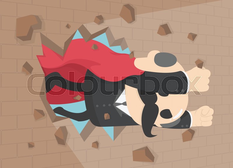 Super businessman punches the wall, ... | Stock vector | Colourbox