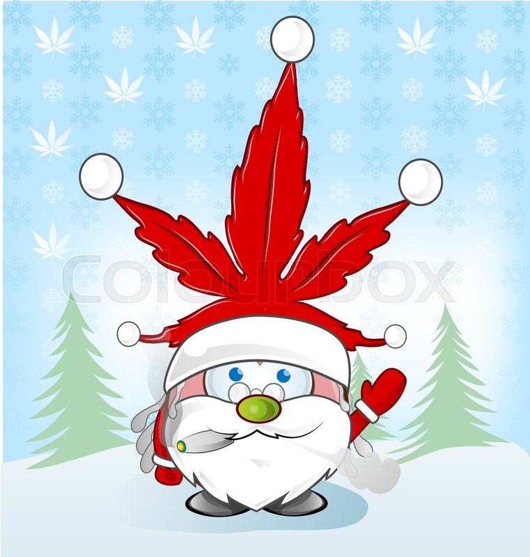 Santa cluas whit marijuana hat over ... | Stock vector | Colourbox