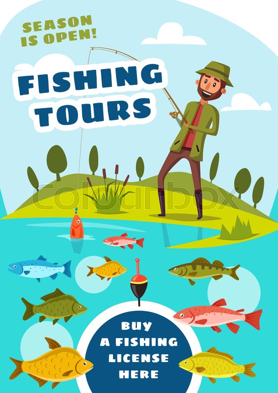 Fishing sport poster with tours for ... | Stock vector | Colourbox