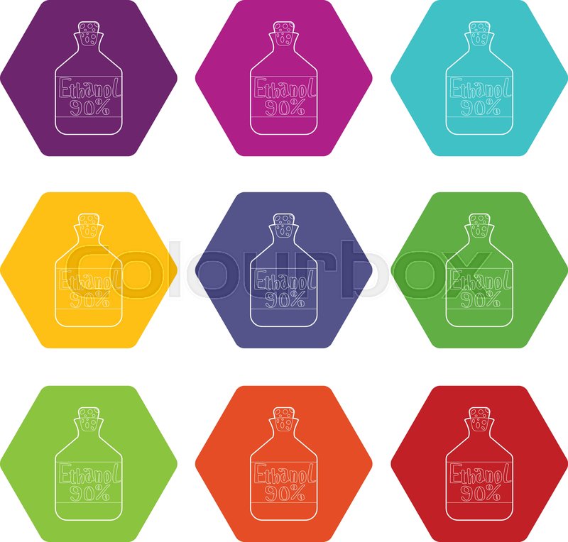Ethanol in bottle icons 9 set coloful ... | Stock vector | Colourbox
