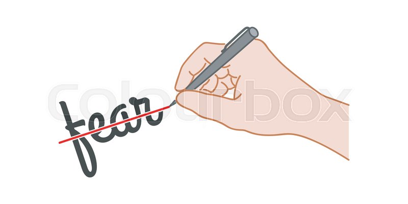 Hand with a pen crossed out the word ... | Stock vector | Colourbox