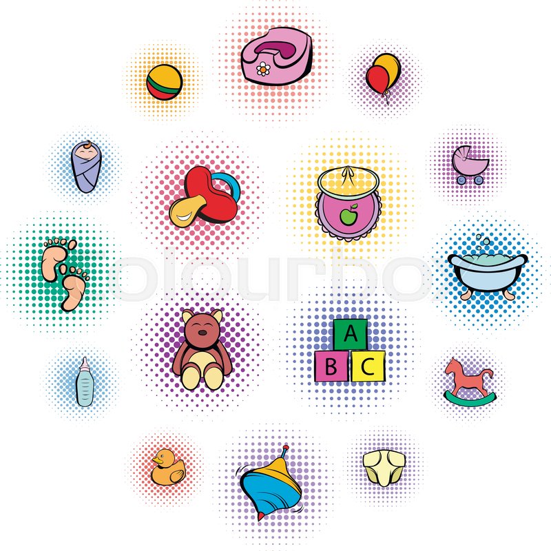 Baby comics icon set isolated on white ... | Stock vector | Colourbox