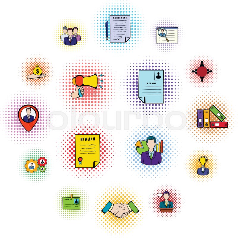 Human resources icons set in comics ... | Stock vector | Colourbox