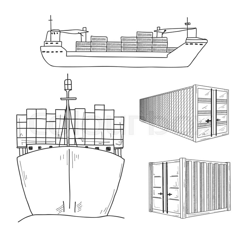 Sketch various containers and cargo ... | Stock vector | Colourbox