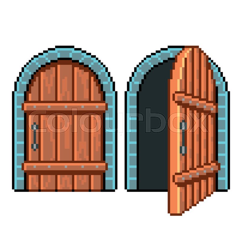 Pixel art open closed door detailed ... | Stock vector | Colourbox