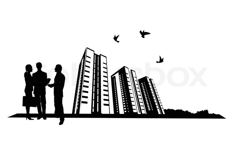 Illustration of people and building ... | Stock vector | Colourbox