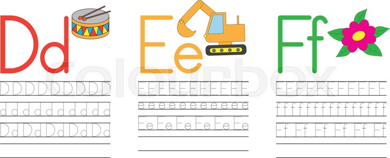 Writing practice of letters D,E,F. ... | Stock vector | Colourbox