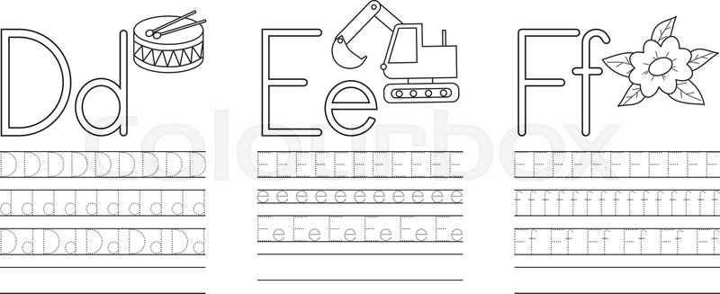 Writing practice of letters D,E,F. ... | Stock vector | Colourbox