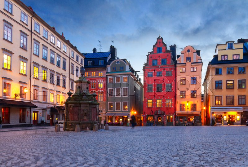 Gamla Stan olsd square illuminated at ... | Stock image | Colourbox