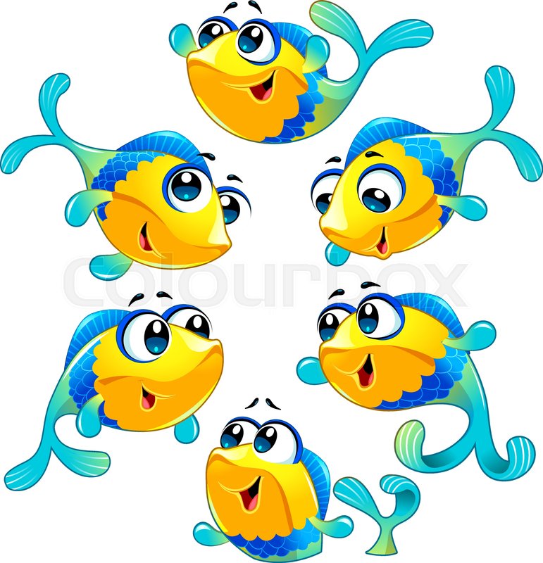 Group of funny and happy fish. Vector ... | Stock vector | Colourbox