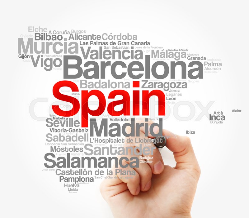 List of cities and towns in SPAIN, map ... | Stock image | Colourbox