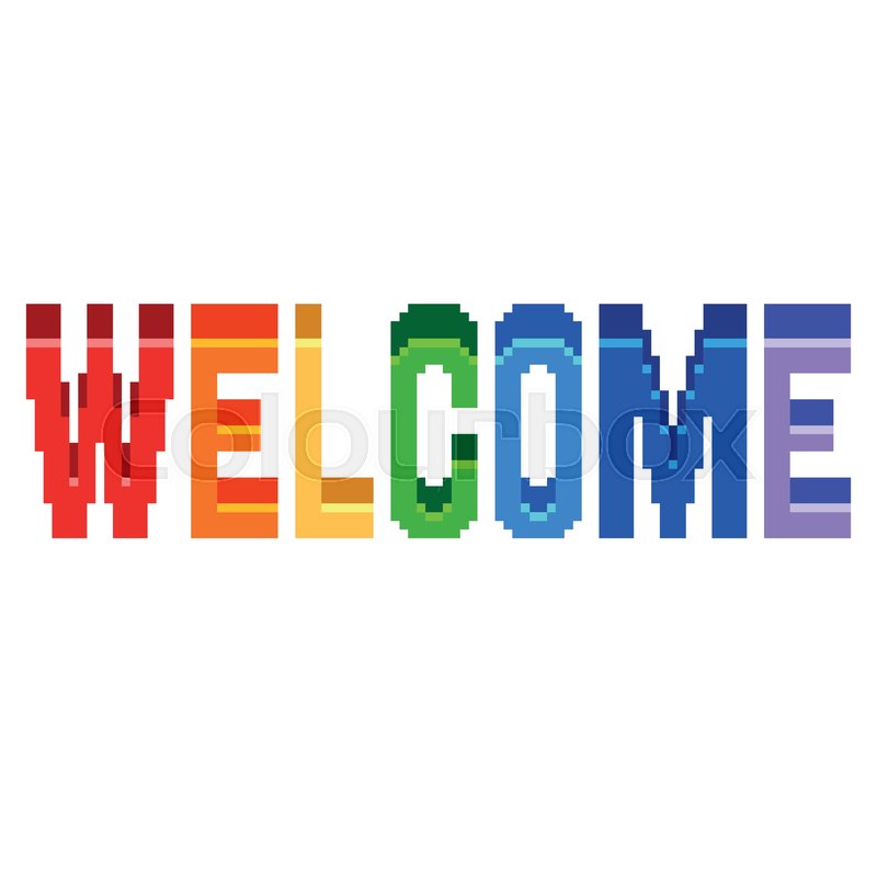 Pixel welcome colorful text detailed ... | Stock vector | Colourbox