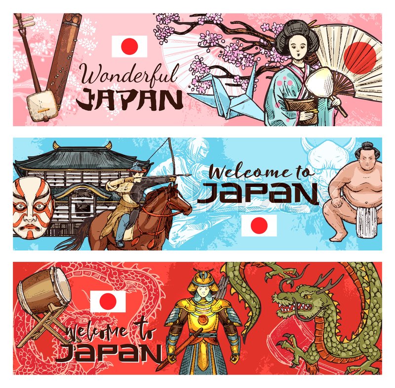 Japan tradition banners with japanese ... | Stock vector | Colourbox