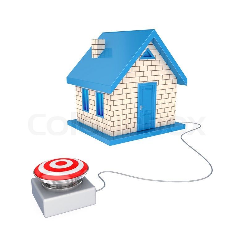 Big red button and small house | Stock image | Colourbox
