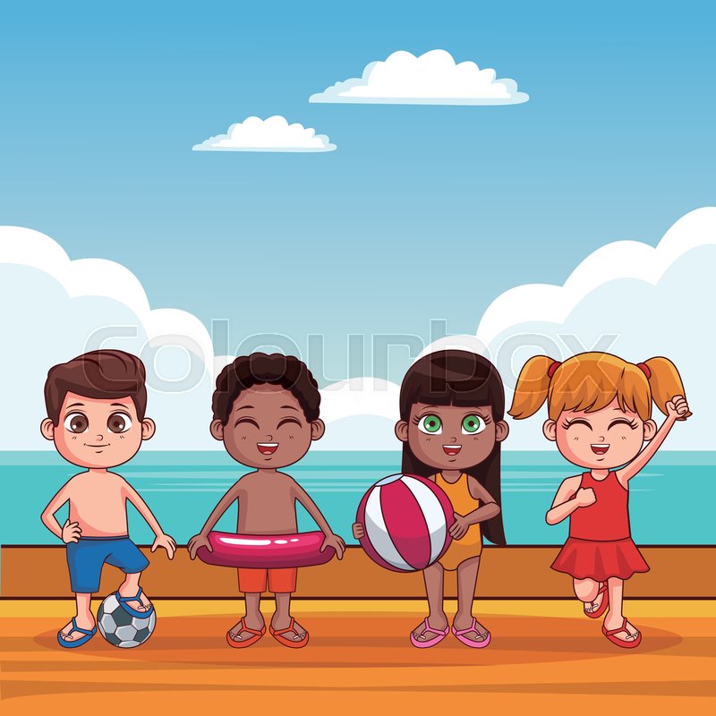 Kids At The Beach Cartoon
