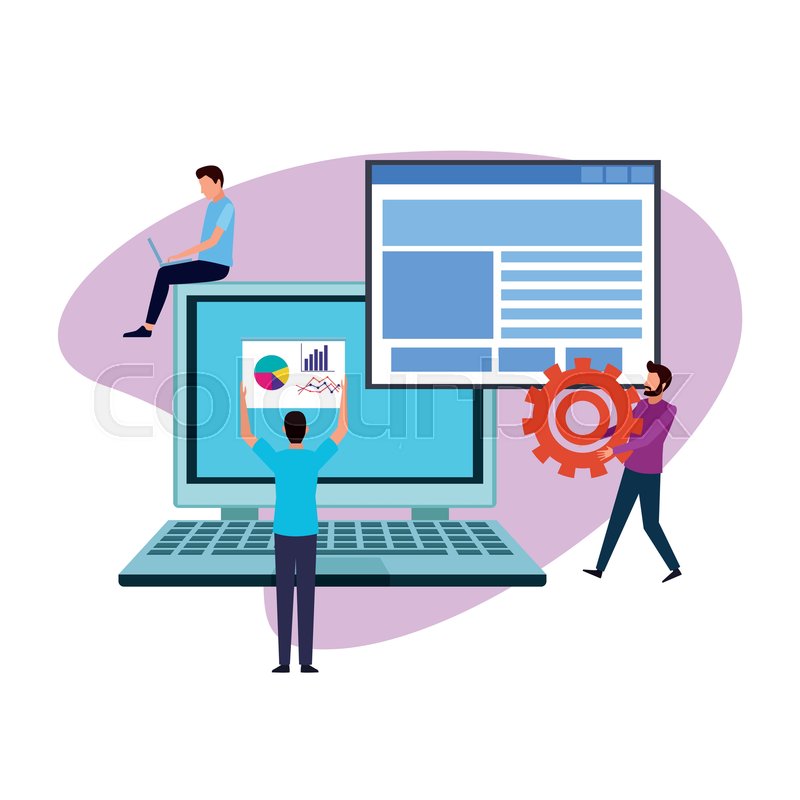 Computer design teamwork with laptop ... | Stock vector | Colourbox