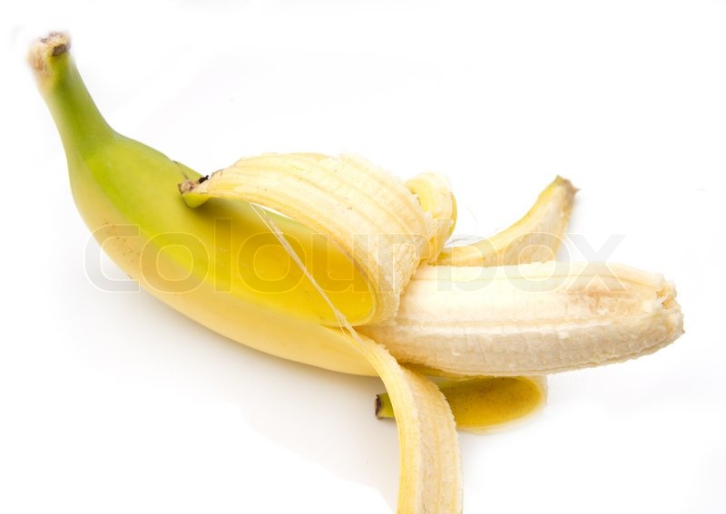 Nærbillede af frisk banan over hvide ... | Stock foto | Colourbox