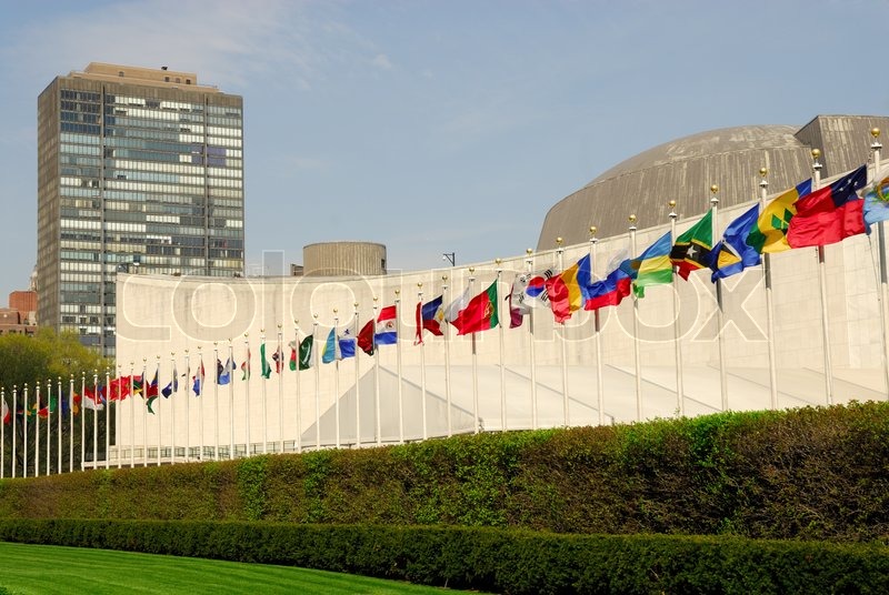 Flags in front of the UN Headquarters ... | Stock image | Colourbox