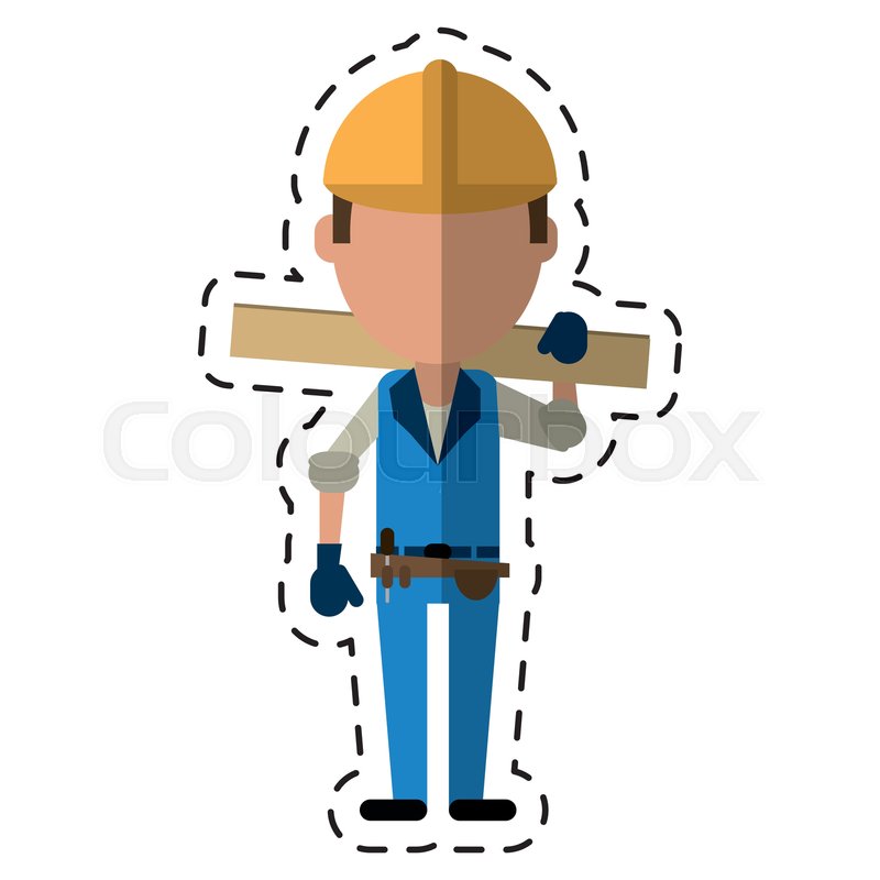 Cartoon man construction wooden board ... | Stock vector | Colourbox