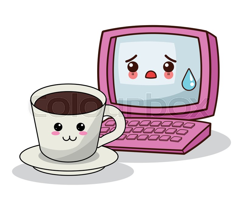 Kawaii computer with coffee cup image ... | Stock vector | Colourbox