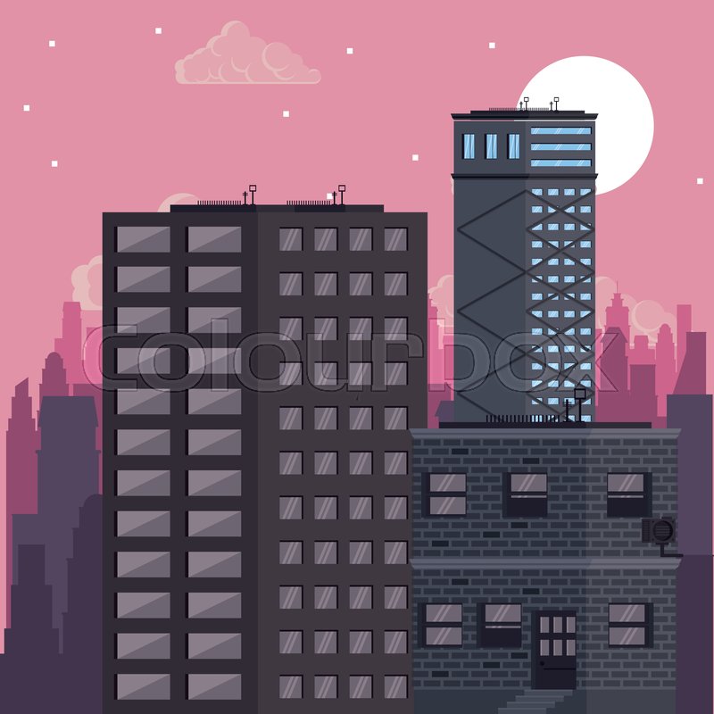 Buildings cityscape at night vector ... | Stock vector | Colourbox